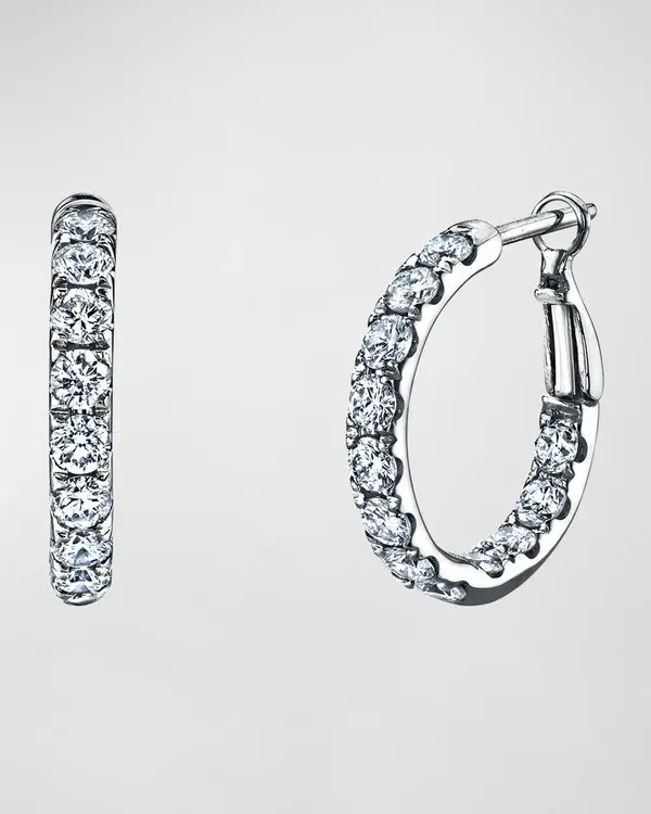 Neiman Marcus Round Diamond Hoop Earrings - White Gold