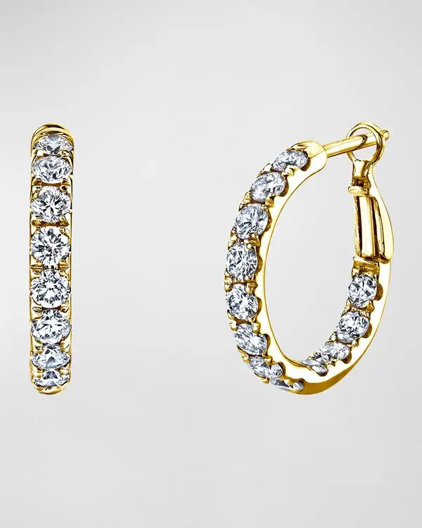 Neiman Marcus Round Diamond Hoop Earrings - Yellow Gold