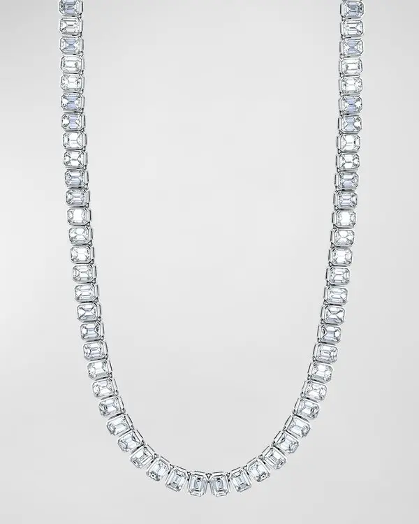 Neiman Marcus X Christina Adamo 18k Gold Emerald-cut Diamond Tennis Necklace - White Gold