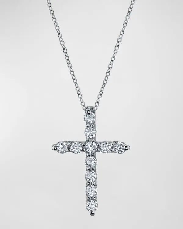 Neiman Marcus 18k Gold Diamond Cross Pendant Necklace - White Gold