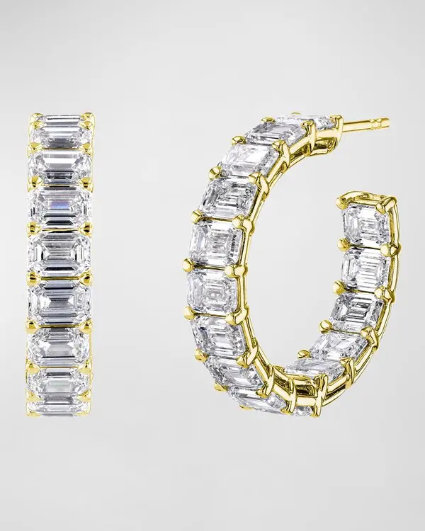 Neiman Marcus 18k Gold 6.5 Tcw Emerald-cut Diamond Hoop Earrings - Yellow Gold