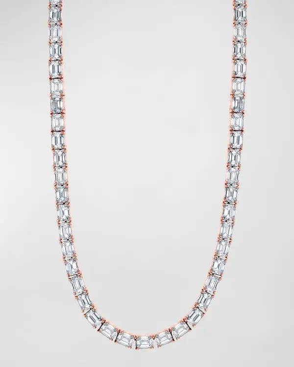 Neiman Marcus 18k Gold Emerald-cut Diamond Tennis Necklace - Rose Gold