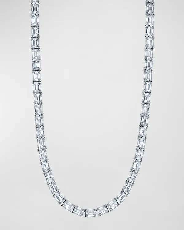 Neiman Marcus 18k Gold Emerald-cut Diamond Tennis Necklace - White Gold