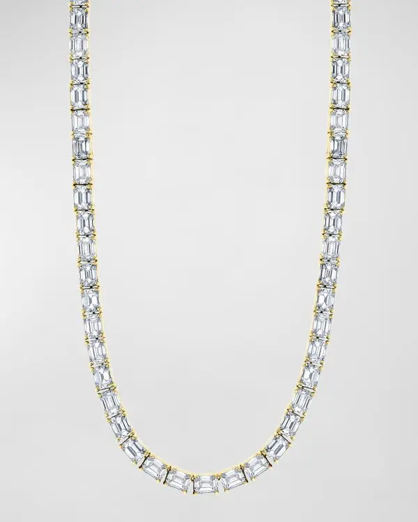Neiman Marcus 18k Gold Emerald-cut Diamond Tennis Necklace - Yellow Gold