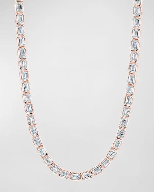 Neiman Marcus 18k Gold 10.00tcw Emerald-cut Diamond Tennis Necklace - Rose Gold