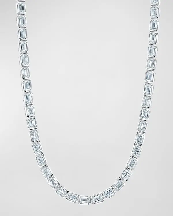 Neiman Marcus 18k Gold 10.00tcw Emerald-cut Diamond Tennis Necklace - White Gold