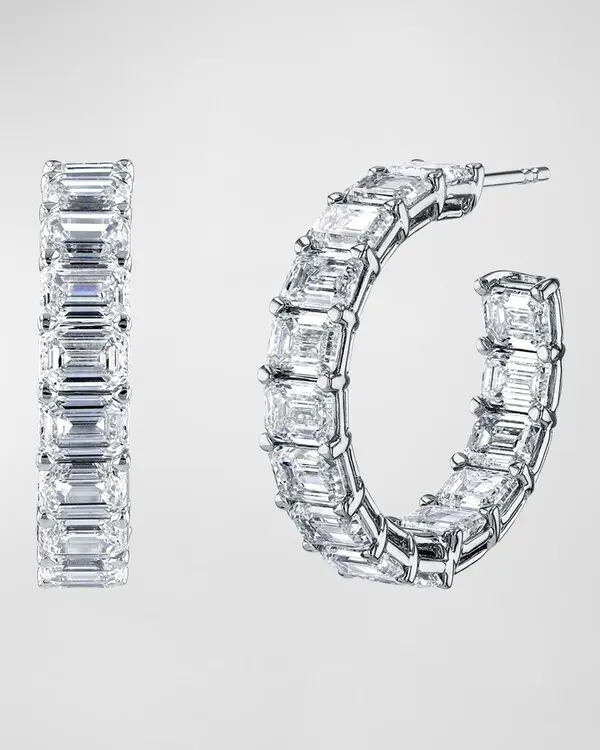 Neiman Marcus 18k Gold 10 Tcw East-west Emerald Cut Diamond Hoop Earrings - White Gold