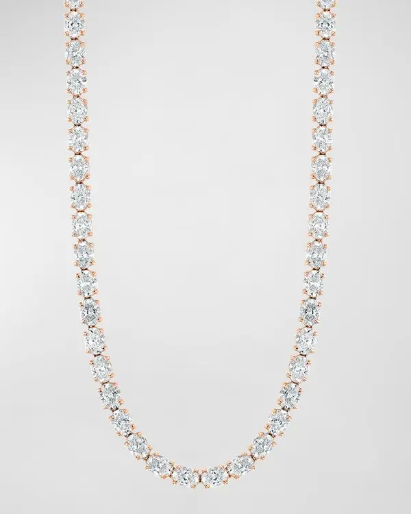 Neiman Marcus 18k Gold Oval-cut Diamond Tennis Necklace - Rose Gold