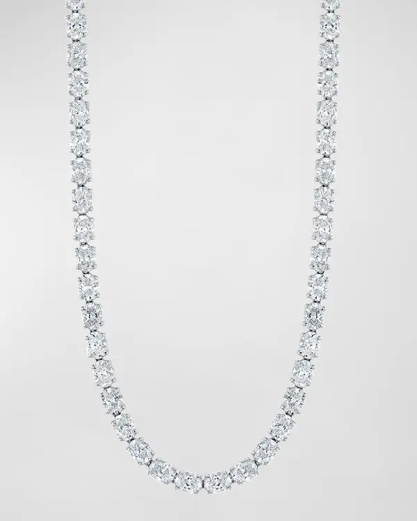 Neiman Marcus 18k Gold Oval-cut Diamond Tennis Necklace - White Gold