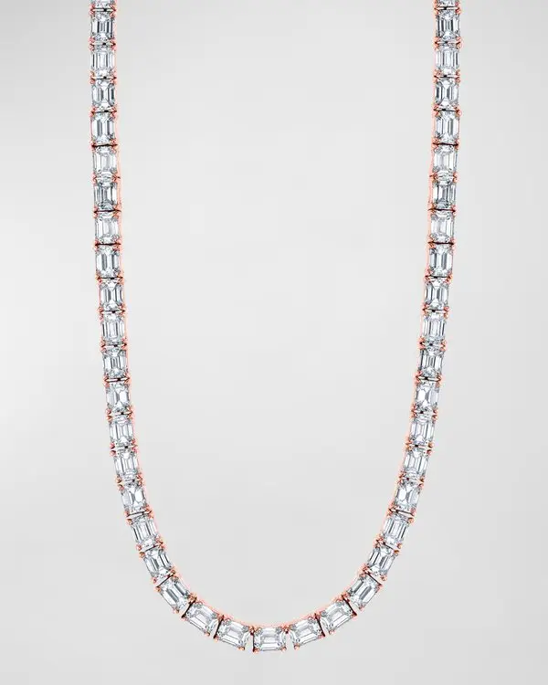 Neiman Marcus 18k Gold 19.60tcw Emerald-cut Diamond Tennis Necklace - Rose Gold