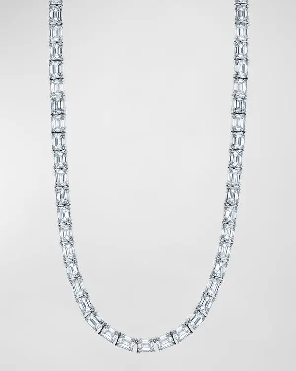Neiman Marcus 18k Gold 19.60tcw Emerald-cut Diamond Tennis Necklace - White Gold