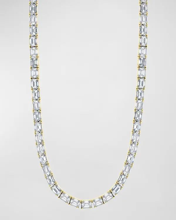 Neiman Marcus 18k Gold 19.60tcw Emerald-cut Diamond Tennis Necklace - Yellow Gold