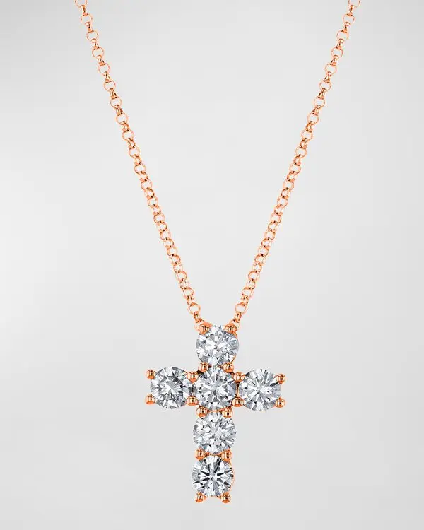 Neiman Marcus 18k Gold 6-stone Diamond Cross Pendant Necklace - Rose Gold