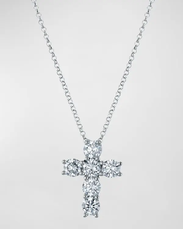 Neiman Marcus 18k Gold 6-stone Diamond Cross Pendant Necklace - White Gold