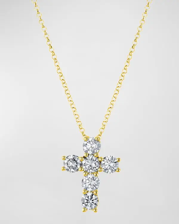 Neiman Marcus 18k Gold 6-stone Diamond Cross Pendant Necklace - Yellow Gold