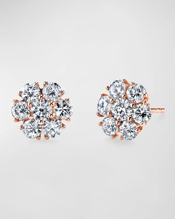 Neiman Marcus 18k Gold 3.45tcw Diamond Flower Stud Earrings - Rose Gold