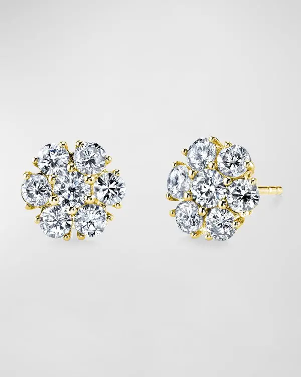 Neiman Marcus 18k Gold 3.45tcw Diamond Flower Stud Earrings - Yellow Gold