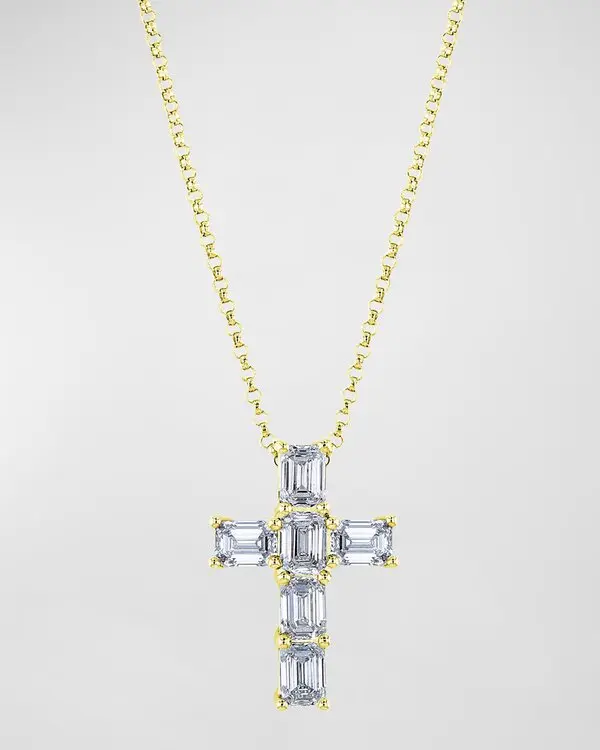 Neiman Marcus 18k Gold Emerald Cut Diamond Cross Pendant Necklace - Yellow Gold