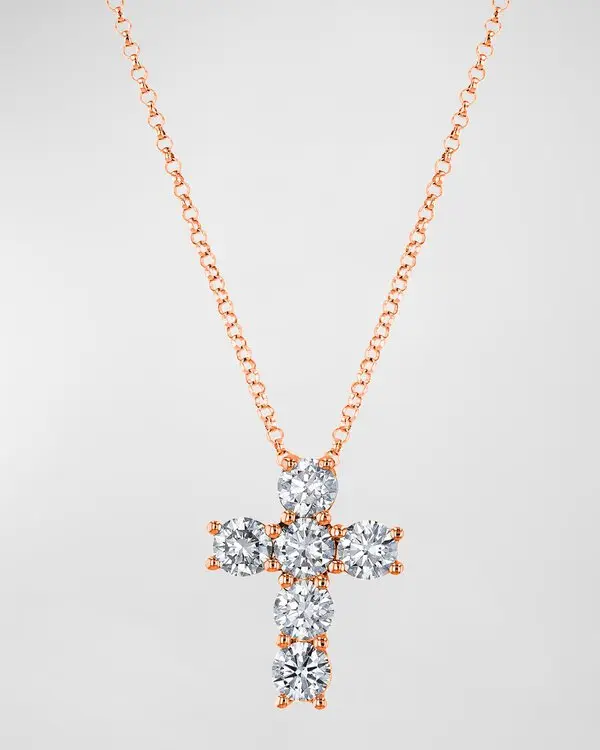 Neiman Marcus 18k Gold 6-stone Diamond Cross Pendant Necklace - Rose Gold