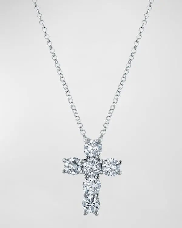 Neiman Marcus 18k Gold 6-stone Diamond Cross Pendant Necklace - White Gold