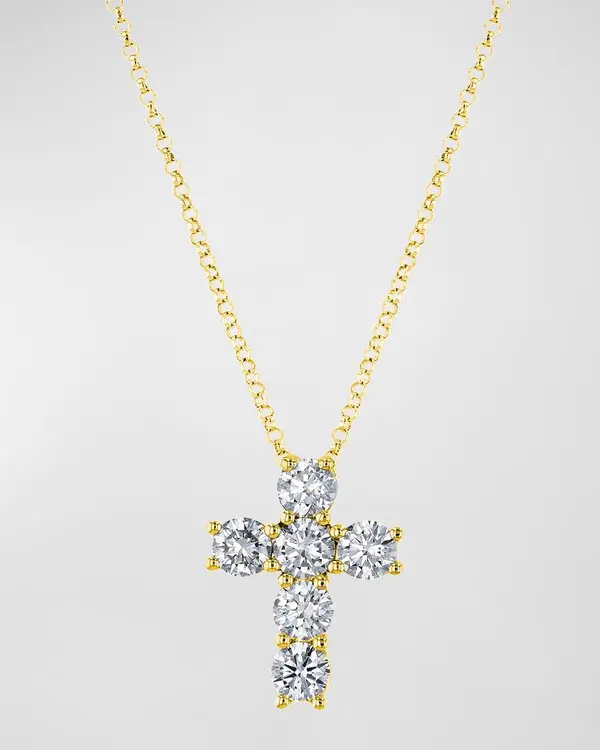 Neiman Marcus 18k Gold 6-stone Diamond Cross Pendant Necklace - Yellow Gold