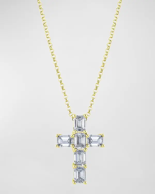 Neiman Marcus 18k Gold Emerald Cut Diamond Cross Pendant Necklace - Yellow Gold