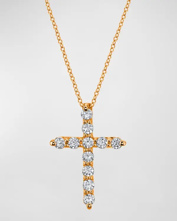 Neiman Marcus 18k Gold Diamond Cross Pendant Necklace - Rose Gold