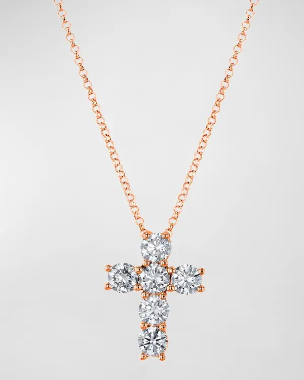 Neiman Marcus 18k Gold 6-stone Diamond Cross Pendant Necklace - Rose Gold