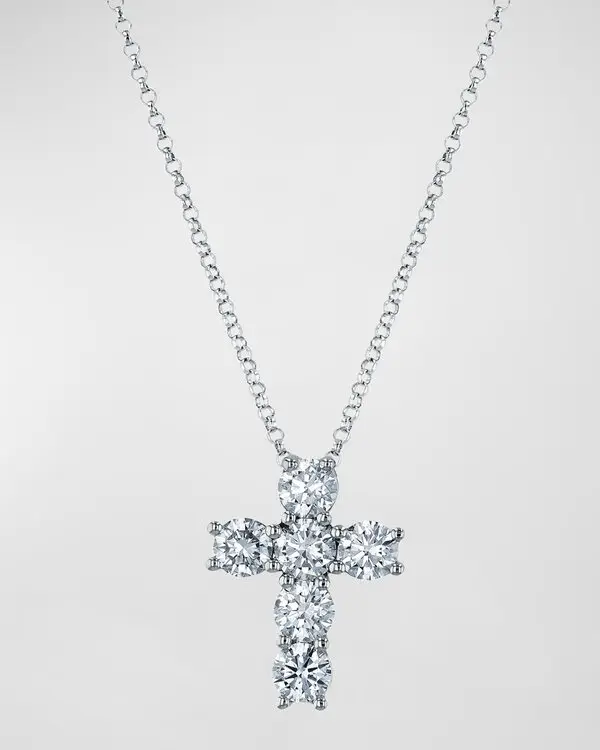 Neiman Marcus 18k Gold 6-stone Diamond Cross Pendant Necklace - White Gold
