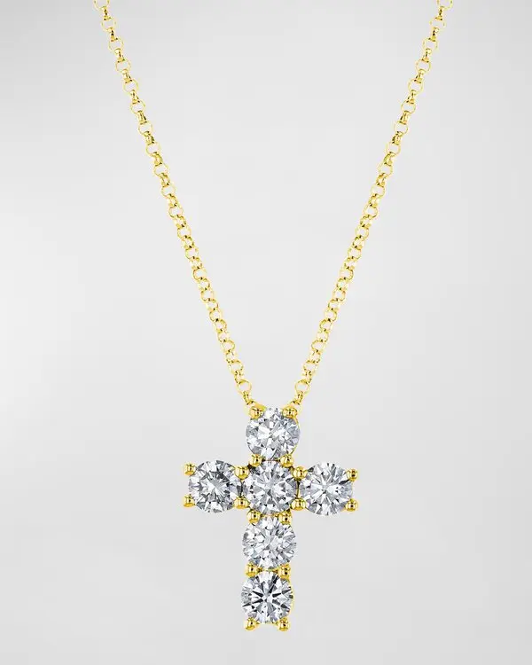 Neiman Marcus 18k Gold 6-stone Diamond Cross Pendant Necklace - Yellow Gold