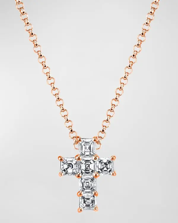 Neiman Marcus 18k Gold Diamond Cross Pendant Necklace - Rose Gold