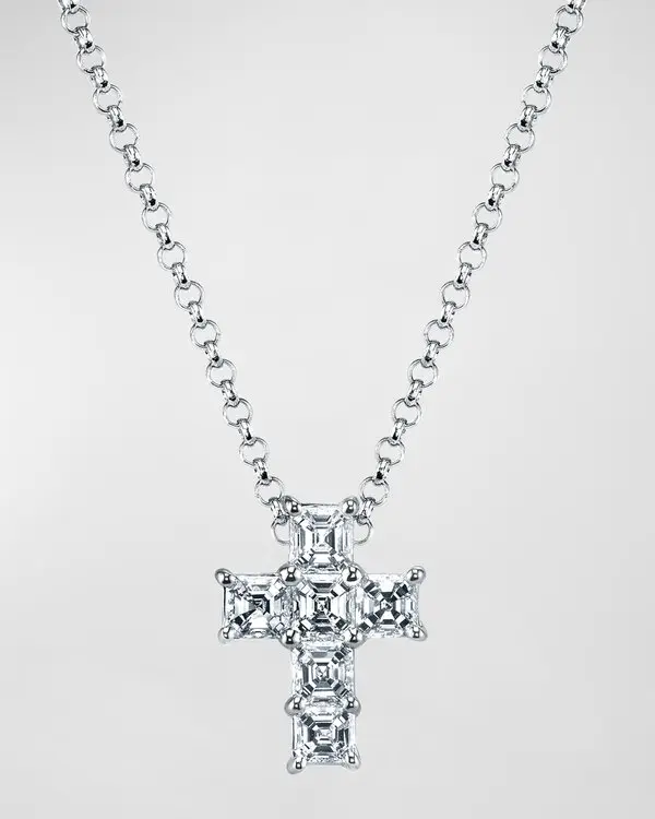 Neiman Marcus 18k Gold Diamond Cross Pendant Necklace - White Gold
