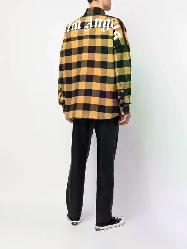 Palm Angels Checked Logo-print Shirt - Yellow
