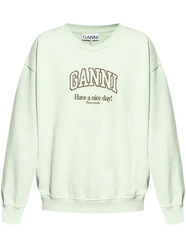 GANNI Logo-print Organic Cotton Sweatshirt - Green