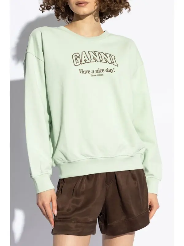 GANNI Logo-print Organic Cotton Sweatshirt - Green