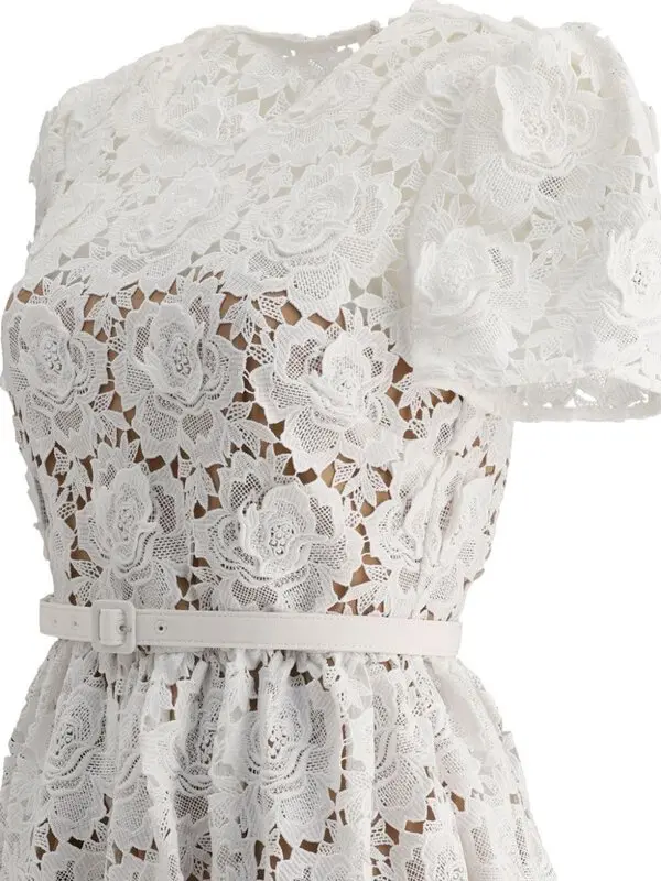 Self-Portrait Floral Lace Midi Dress In White - 47% Off | Editorialist