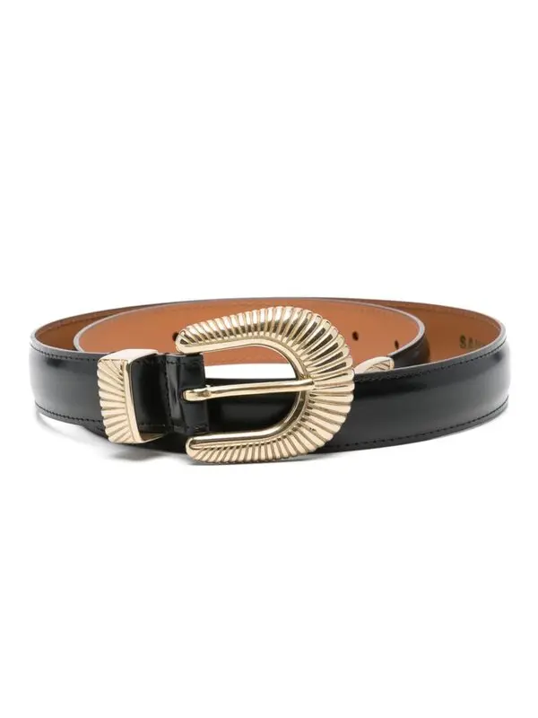 Sandro Ribbed Buckle Leather Belt - Black