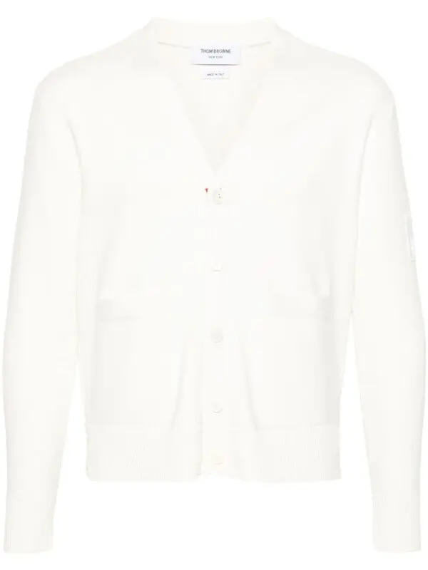Thom Browne Logo-patch Cotton Cardigan - White