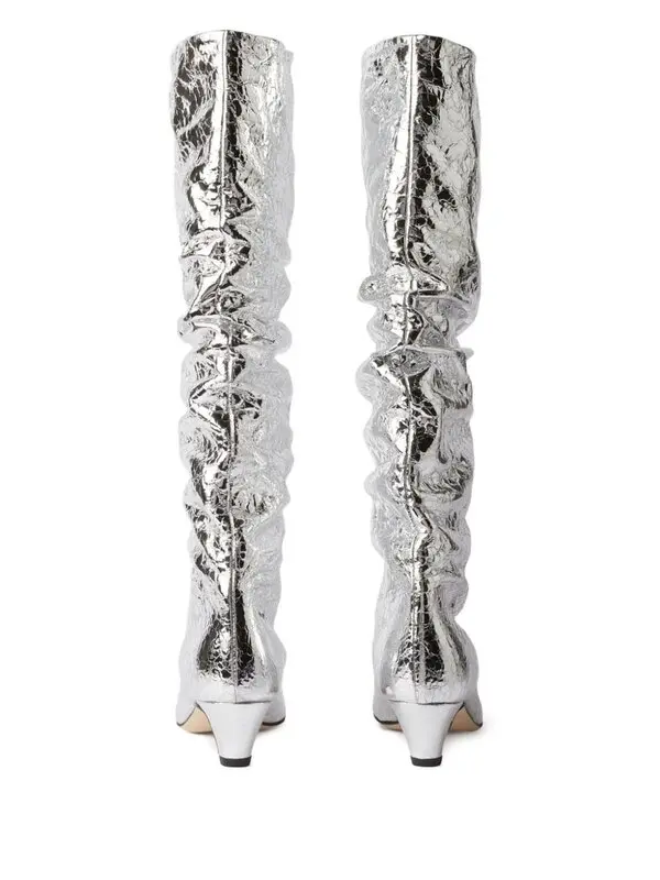 MSGM Ruched Foiled Leather Boots - Silver