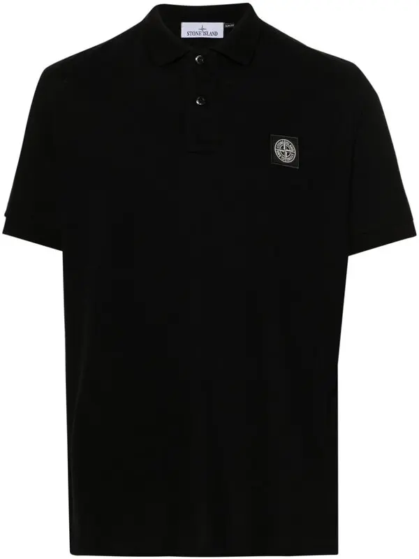 Stone Island Compass-patch Piqué Polo Shirt - Black