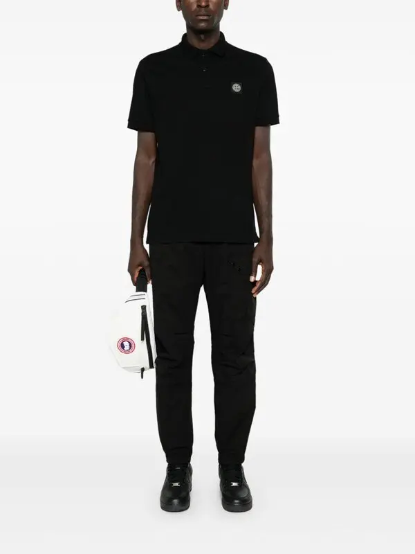 Stone Island Compass-patch Piqué Polo Shirt - Black