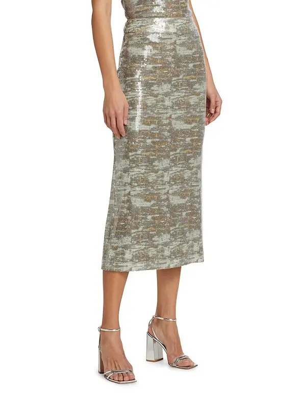 Ramy Brook Alpha Sequined Midi-Skirt In Camo Sequin 30% Off
