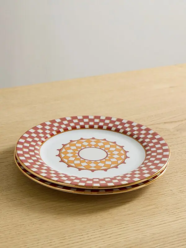 La DoubleJ Set Of Two Gold-plated Porcelain Dessert Plates - Orange