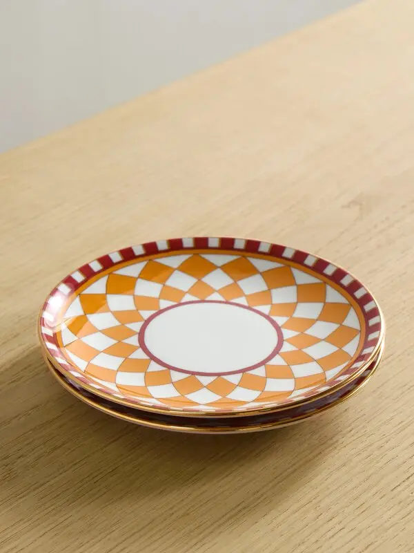 La DoubleJ Set Of Two Gold-plated Porcelain Side Plates - Orange
