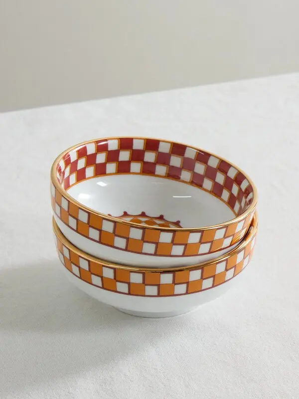 La DoubleJ Set Of Two Gold-plated Porcelain Snack Bowls - Orange