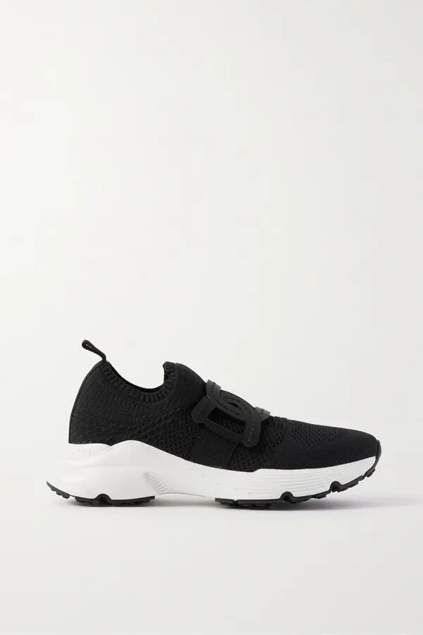 TOD'S Leather-trimmed Stretch-knit Slip-on Sneakers - Black