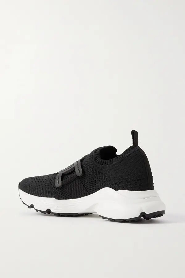TOD'S Leather-trimmed Stretch-knit Slip-on Sneakers - Black