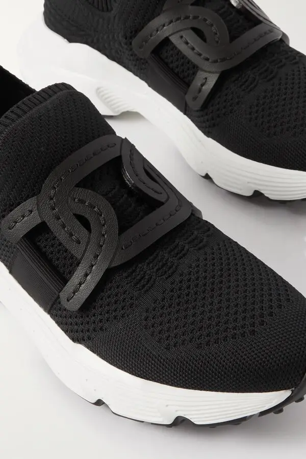 TOD'S Leather-trimmed Stretch-knit Slip-on Sneakers - Black