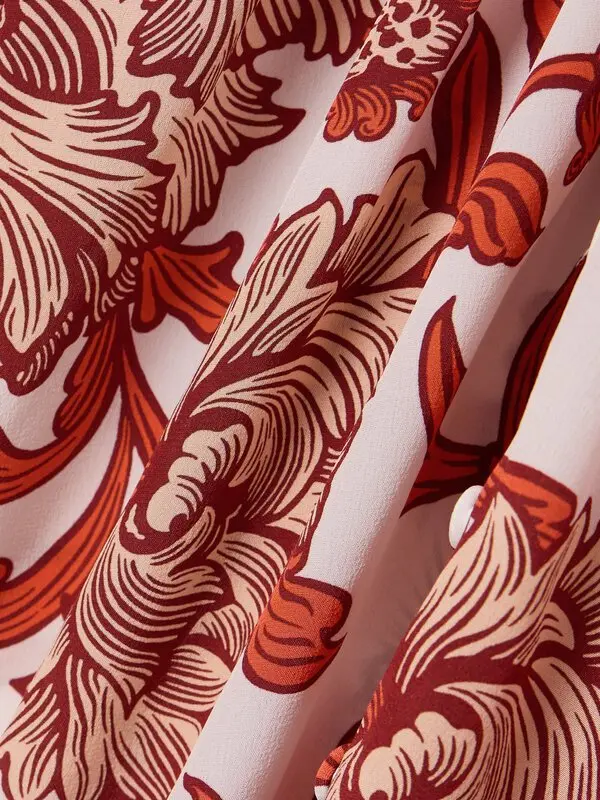 La DoubleJ Long Camerino Ruffled Printed Silk Maxi Dress - Orange