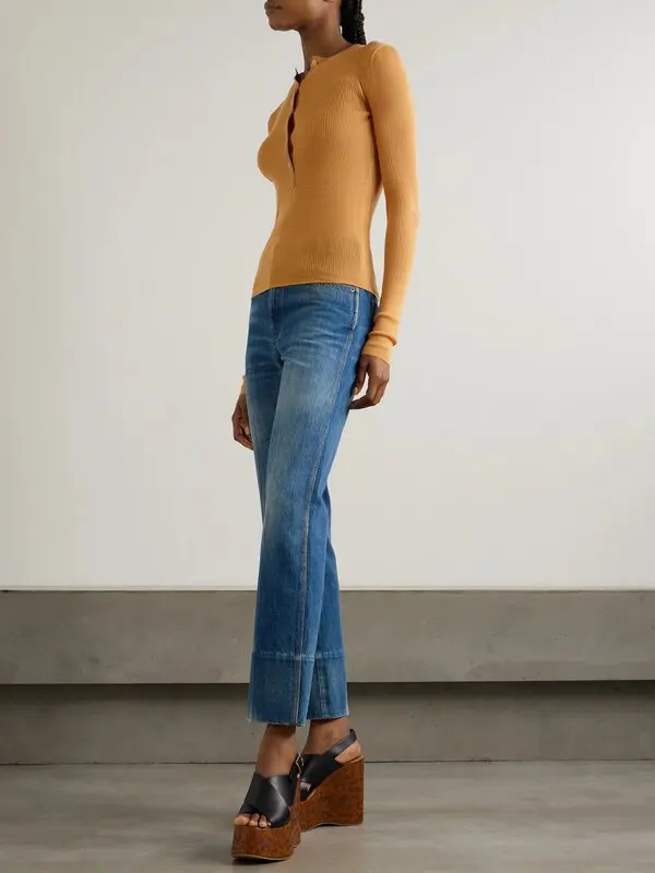 Chloé Ribbed Wool Henley Sweater - Brown